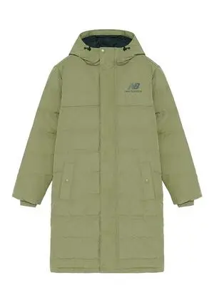 NEW BALANCE Long Down Jacket With Logo Print - Green