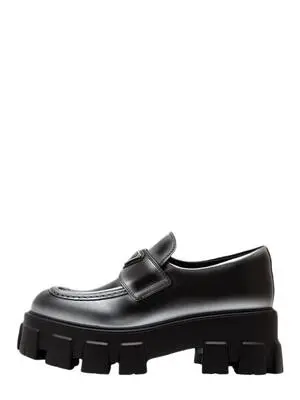 Prada Monolith Brushed Leather Loafers - Black