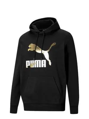 PUMA Classics Bronzing Logo Printing Sports Hoodie - Black