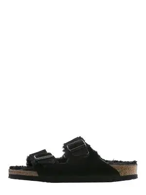 BIRKENSTOCK Arizona Shearling Suede Leather Slides - Black