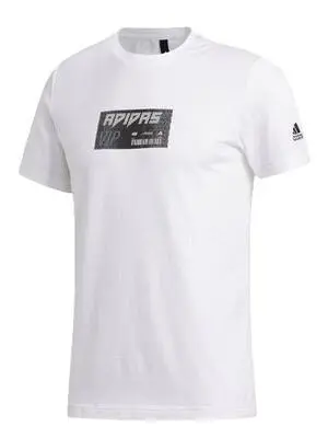 Adidas M Gfx T Lng Logo Printing Sports Round Neck Short Sleeve White - Multi-color