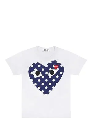 Play Comme Des Garcon Polka Dots Full Heart Short Sleeve Navy - White