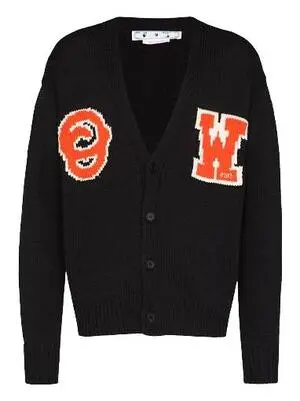 Off-White Logo Intarsia V-neck Cardigan - Black/orange