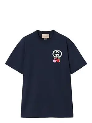 Gucci Cotton Jersey T-shirt With Cherry Patch - Navy
