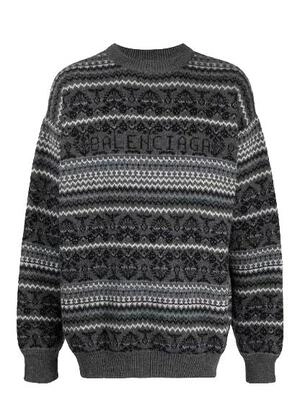 Balenciaga Fair Isle Crewneck Sweater - Grey