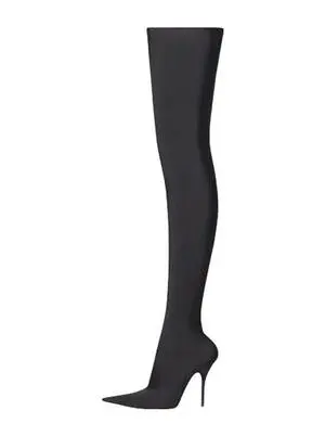 Balenciaga Knife 110mm Matte Spandex Over The Knee Boots - Black