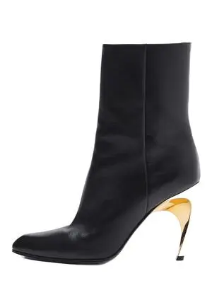 Alexander McQueen Leather Ankle Boots With Sculptural Heel - Black/silver