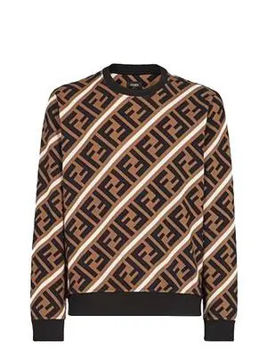 Fendi Logo Cotton Colorblock Sports Sweatshirt - Brown