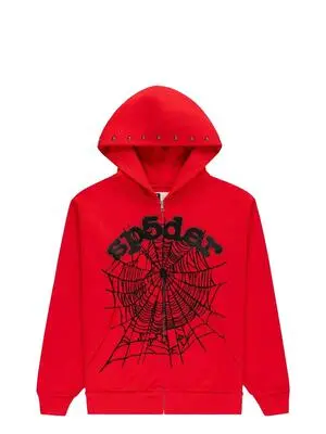 SP5DER Og Web Studded Zip Hoodie - Red