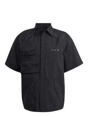 Adidas Originals Solid Color Lapel Short Sleeve Black Shirt - Default Color