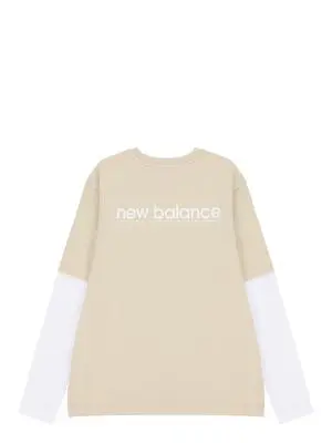 NEW BALANCE Contrasting Colors Sports Round Neck Pullover Apricot Color T-shirt - Tan