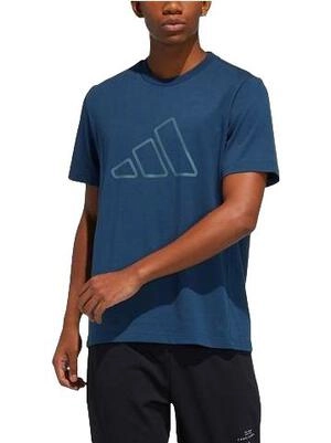 Adidas Th Tee Techgfx Logo Printing Sports Training Short Sleeve Blue - Navy