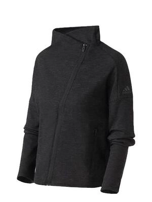 Adidas W Htr Jkt Solid Color Irregular Zipper Sports Jacket Black Gray - Default Color