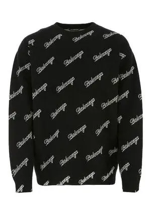 BALENCIAGA Balenciaga All Over Script Logo Knit Sweater