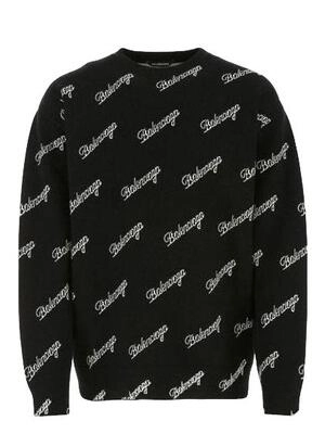 BALENCIAGA Balenciaga All Over Script Logo Knit Sweater