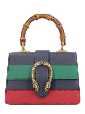 Gucci Gucci Dionysus Tiger Head Bamboo Stripe Leather Handbag Navy