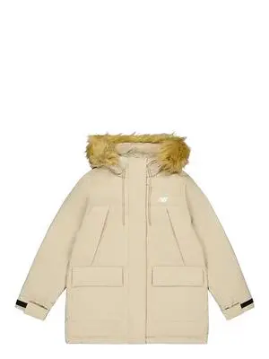 NEW BALANCE Mid-length Down Jacket With Fur-trimmed Hood - Beige/brown