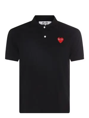 Play Comme Des Garcon Ss25 Heart-patch Polo Shirt - Black