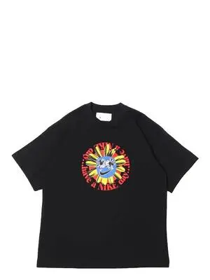Nike Smile Flower Logo Pattern Printing Round Neck Short Sleeve Black T-shirt - Multi-color