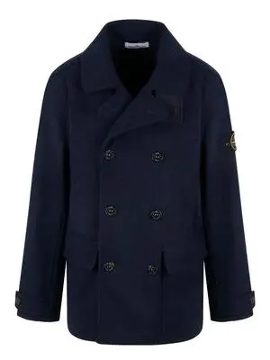 Stone Island Logo Patch Double Breasted Jacket - Navy