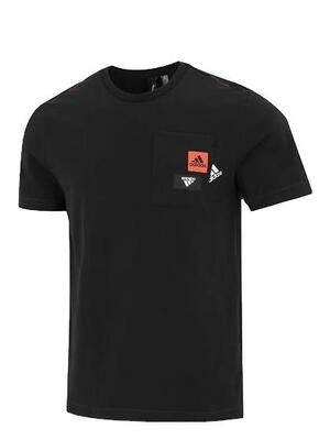Adidas Solid Color Logo Pocket Athleisure Casual Sports Round Neck Short Sleeve Black T-shirt - Default Color