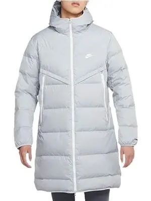 Nike Logo Sports Hooded Down Coat - Grey/white