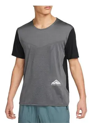 Nike Colorblock Running Sports Training Breathable Round Neck Short Sleeve Black Gray T-shirt - Multi-color