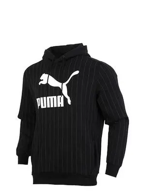 PUMA Pinstripe Logo Pullover Hoodie - Black/white