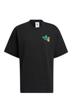 Adidas Logo Cartoon Pattern Embroidered Round Neck Short Sleeve Black T-shirt - Default Colorway
