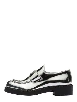 Prada PRADA Metallic Leather Loafers Silver/black