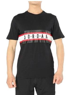 JORDAN Splicing Alphabet Logo Printing Casual Short Sleeve Black T-shirt - Multi-color