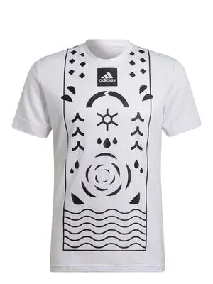 Adidas Geometry Pattern Logo Printing Round Neck Short Sleeve White - Multi-color