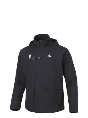 Adidas Hooded Jacket With Drawstring And Logo Detail - Black