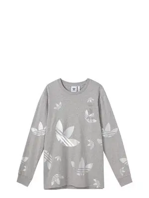 Adidas Trefoil Print Long Sleeve Pullover - Gray