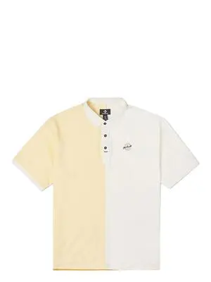 CONVERSE Splicing Colorblock Lapel Short Sleeve Cream Yellow Polo Shirt - Creamyellow