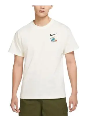 Nike Logo Alphabet Cartoon Pattern Printing Round Neck Short Sleeve White T-shirt - Multi-color
