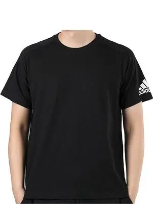 Adidas Alphabet Logo Casual Sports Round Neck Short Sleeve - Black