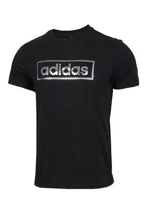 Adidas Alphabet Printing Sports Stylish Round Neck Short Sleeve - Black