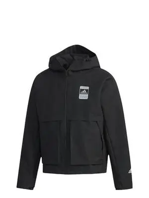 Adidas Logo Zip-up Hooded Long Sleeve Jacket - Black