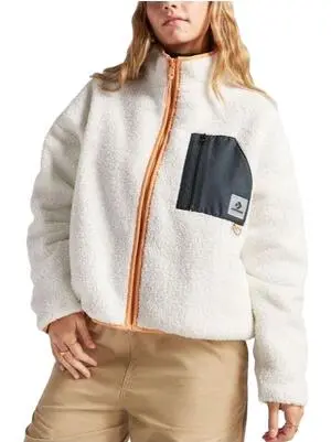 CONVERSE Reversible Sherpa Full-zip Jacket - Egret/black