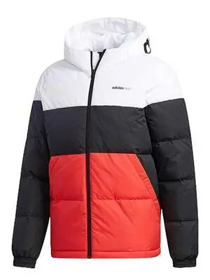 Adidas Colorblock Hooded Down Jacket With Logo Detail - Blackwhiteredmulti-color