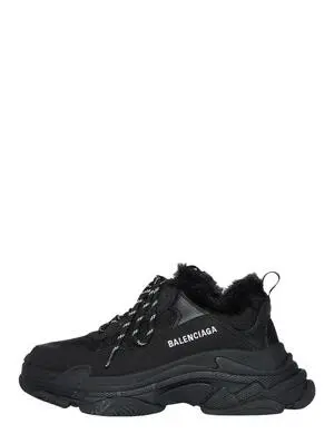 Balenciaga Triple S Sneakers With Faux Fur Trim - Black