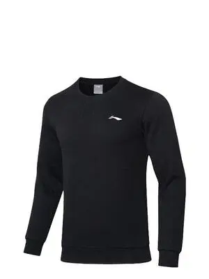LI-NING Training Series Solid Color Fleece Lined Stay Warm Round Neck Pullover - Black