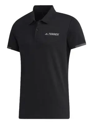 Adidas Solid Color Alphabet Printing Short Sleeve Black Polo Shirt - Default Color