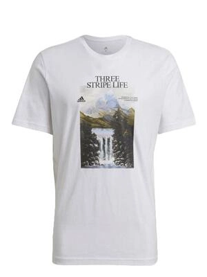 Adidas Men's Adidas Snow Mountain Printing Sports Round Neck Short Sleeve White T-shirt Default Color