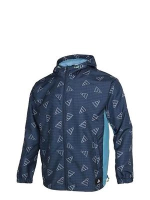 Adidas Logo Print Hooded Jacket - Blue