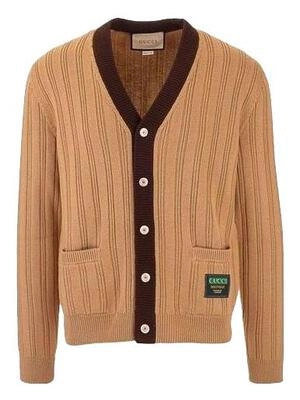 Gucci Rib Knit Wool Cardigan - Tan
