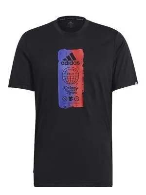Adidas Printing Sports Short Sleeve Black T-shirt - Multi-color