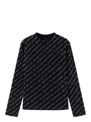 Balenciaga Allover Logo Knit Sweater - Black