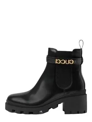 Gucci Mid-heel Leather Ankle Boots With Logo Detail - Black